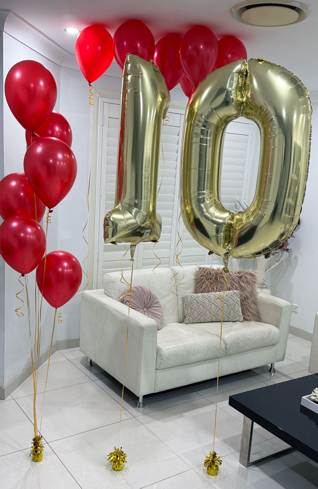 Number 10 Foil And Red Latex Balloon Bouquet