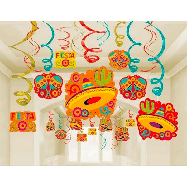 Fiesta Mega Swirl Decorations Pack Of 30 | Party Corner